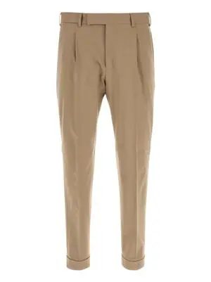 PT TORINO Tailored Trousers With Belt Loops And Folded Hemline - Beige
