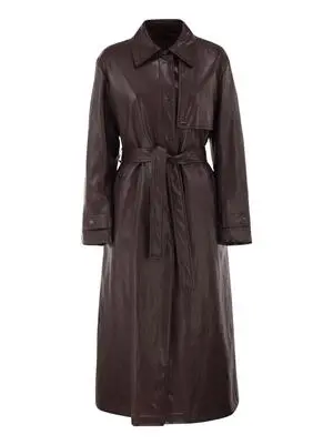 Herno Long Belted Leather-effect Coat - Black