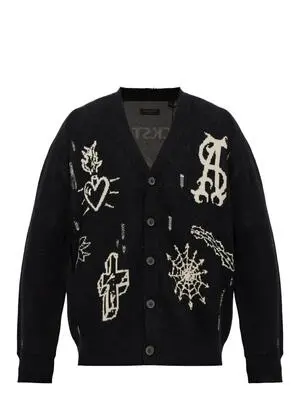 ALLSAINTS V-neck Long-sleeve Knit Top With Graphic Pattern - Black