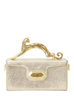 LANVIN Pencil Cat Nano Bag In Crackled Metallic Leather - Silver