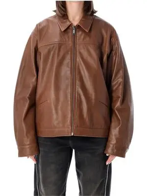 HAIKURE Cropped Silky Leather Jacket - Brown
