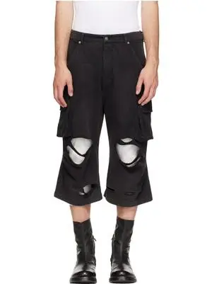 424 FAIRFAX Ripped Bermuda Cargo Shorts - Black