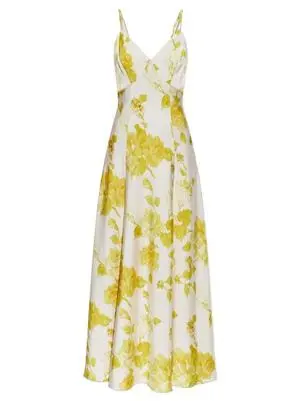 ALLSAINTS Floral Print Spaghetti Strap V-neck Maxi Dress - Yellow