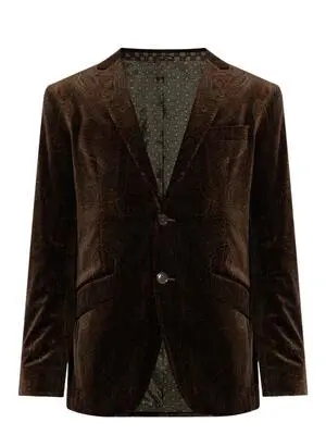 Etro Single-breasted Jacket In Arnica Motif Stretch Cotton Velvet - Brown