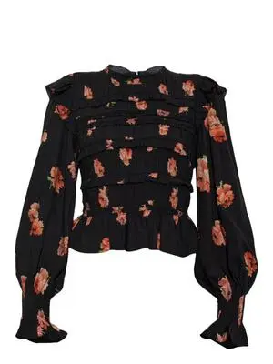 ALLSAINTS Floral Print Long Sleeve Top - Black