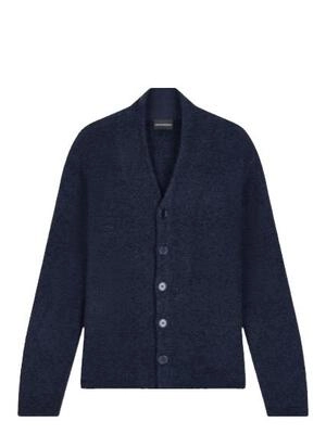 Emporio Armani Virgin Wool-blend Cardigan With Fancy Rib Details - Navy Blue