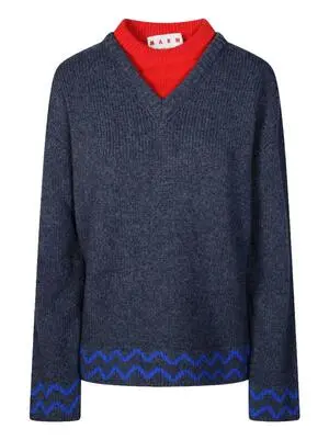 Marni Marni V-Neck Textured Knit Jumper With Contrast Hem No