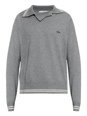VIVIENNE WESTWOOD Long-sleeved Knitwear With Striped Collar And Cuffs - Grey