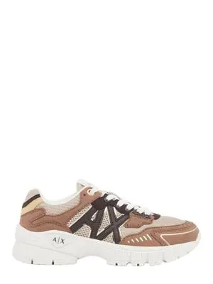 Armani Exchange Mesh And Nylon Sneakers With Rubber Sole - Brown