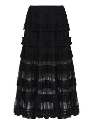 ALLSAINTS Tiered Lace Midi Skirt - Black