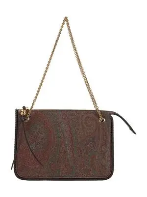 Etro Arnica Crossbody Clutch Bag In Paisley Jacquard With Braided Leather And Gold Tone Chain Strap - Brown