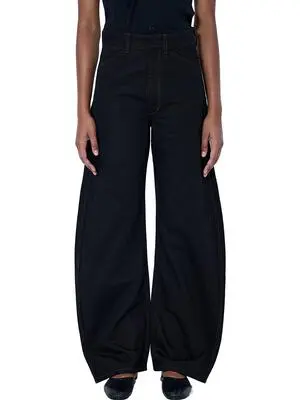 LEMAIRE High Waisted Curved Wide Leg Pants - Black