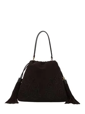 Etro Etro Kalispera Medium Suede Bucket Bag With Fringe And Tassels Brown