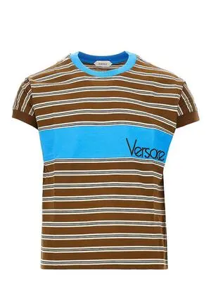 Versace Cotton T-hirt With Logo Embroidery - Brown