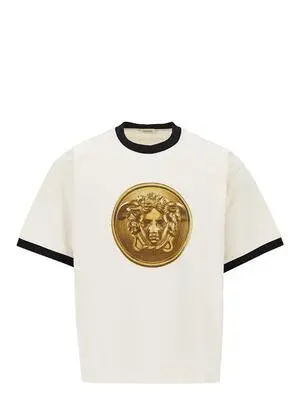 Versace Cotton T-shirt With Medusa Coin Print - White