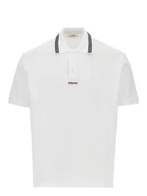Versace Cotton Polo Hirt With Greca Motif - White