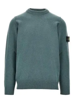 Stone Island Virgin Wool-blend Knit Sweater With Logo Badge - Green