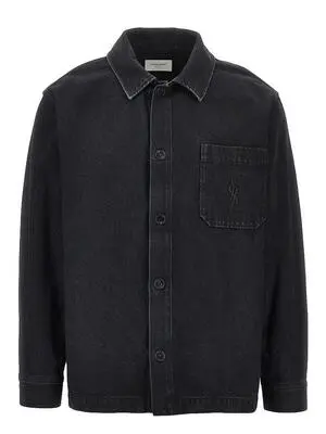 Saint Laurent Denim Overhirt With Caandre Embroidery - Black