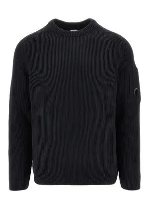 C.P. COMPANY Crewneck Sweater With Zippered Pocket And Nfc Lens - Black