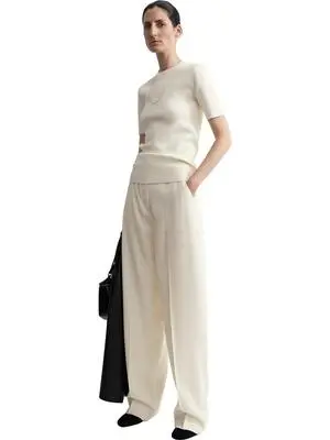TOTEME High-waisted Wide-leg Trousers With Pressed Creases - Ecru