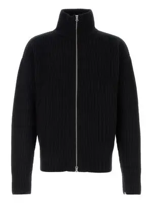 Extreme Cashmere Ribbed Zip-up High Collar Cardigan - Black
