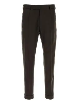 PT TORINO Dark Stretch Wool Blend Trousers - Brown