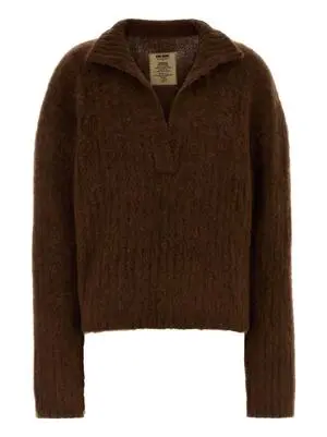 UMA WANG Stretch Alpaca Blend Oversize Polo Shirt - Brown