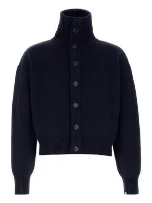 Extreme Cashmere Navy Cashmere High Neck Cardigan - Blue