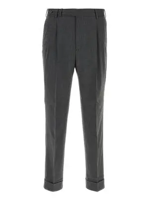 PT TORINO Dark Cotton Blend Striped Embroidery Trousers - Grey