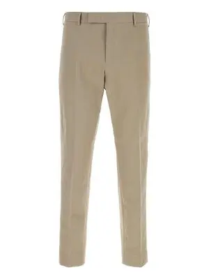 PT TORINO Stretch Cotton Trousers With Central Ironed Pleats - Light Brown