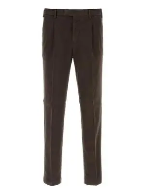 PT TORINO Stretch Cotton Trousers With Inverted Pleats - Brown