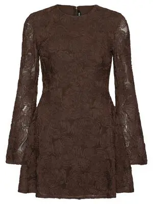 ROTATE BY BIRGER CHRISTENSEN Mini Dress With Floral Texture - Brown