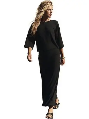 Free People Ribbed Midi Dress With Back Cut-out - Black