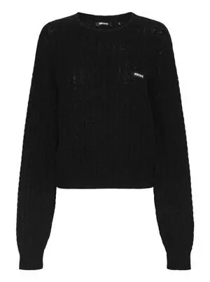 ROTATE BY BIRGER CHRISTENSEN Cable Knit Crewneck Sweater - Black