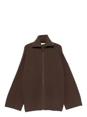 THE FRANKIE SHOP Long Sleeve Zip Up Cardigan - Brown