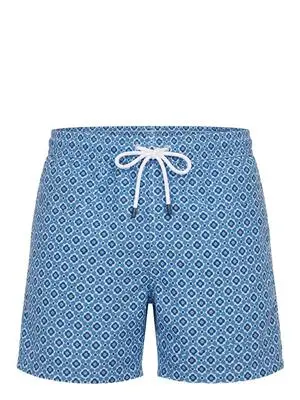 Fedeli Drawstring Swim Shorts With All-over Print - Blue