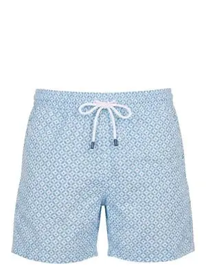 Fedeli Drawstring Swim Shorts With All-over Print - Blue