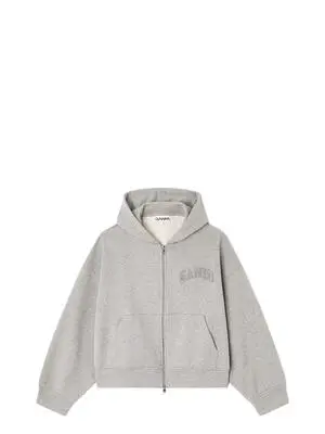 GANNI Two-way Zip Hoodie With Logo - Grey