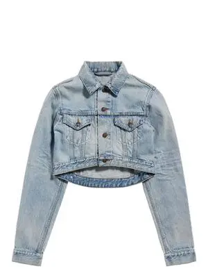 Balenciaga Cropped Curved Denim Jacket - Blue
