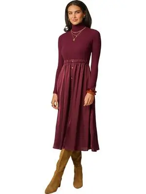 Adrianna Papell Long Sleeve Turtleneck Midi Dress - Cherry Lacquer