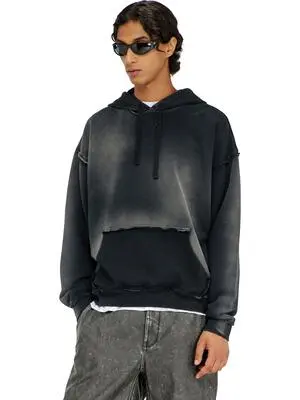DIESEL® Faded Cotton Hoodie With Distressed Details - Black
