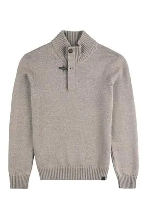 FAY Mock Neck Wool Pullover With Alcantara Details - Brown