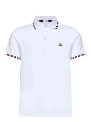 Moncler White Cotton Piqué Polo Shirt With Tricolor Trims - Multicolor