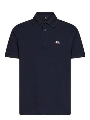 Etro Navy Blue Cotton Piqué Pegaso-embroidered Polo Shirt - Multicolor