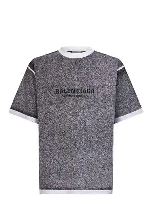 Balenciaga Black Heathered-effect Jersey Regular Fit T-shirt - Multicolor