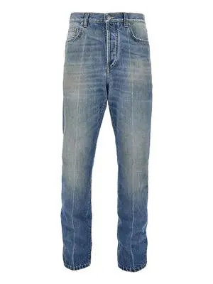 Versace Straight Leg Jeans With Medusa Detail - Blue