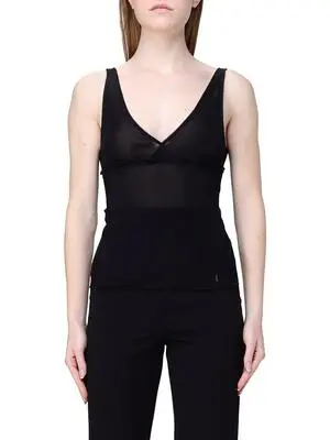 Saint Laurent Silk Ribbed V-neck Top - Black
