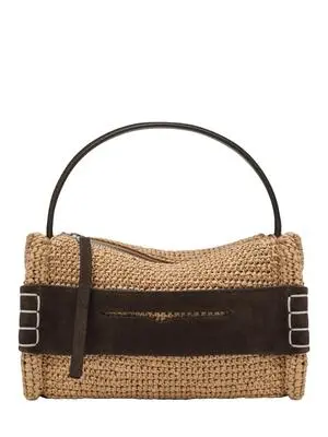 JW Anderson Small Loafer Bag In Raffia And Leather - Cream
