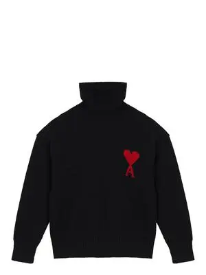 AMI Paris De Coeur Intarsia Wool Turtleneck Sweater - Black