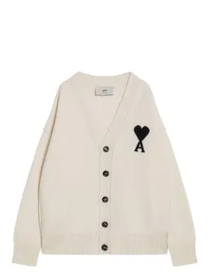AMI Paris AMI PARIS Wool Cardigan With Ami De Coeur Logo White